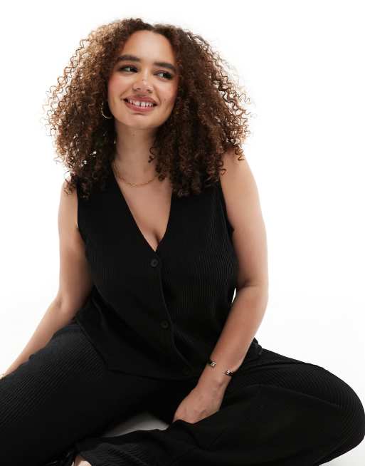 Vero Moda Curve Plisse Waistcoat Co Ord In Black Asos