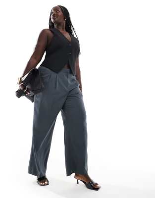Vero Moda Curve - Rita - Pantalon large et ajusté coupe dad - Gris ...