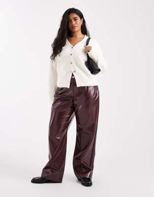 Vero Moda Curve Tessa high waist wide leg vinyl trouser in burgundy | ASOS