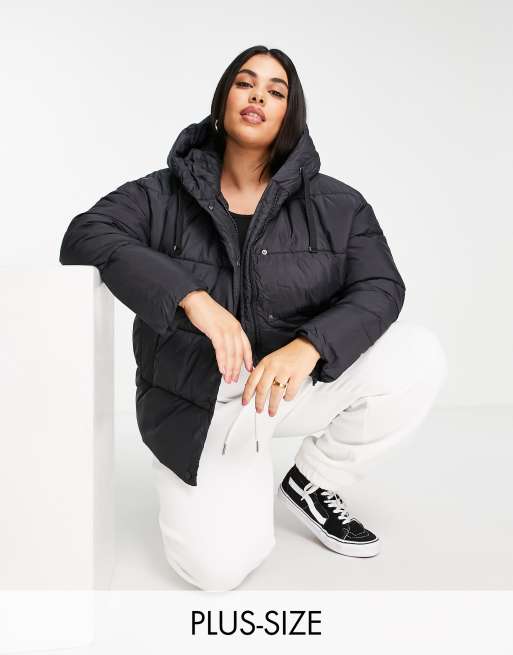 Vero Moda Curve Wattierter Mantel In Schwarz Mit Kapuze Asos