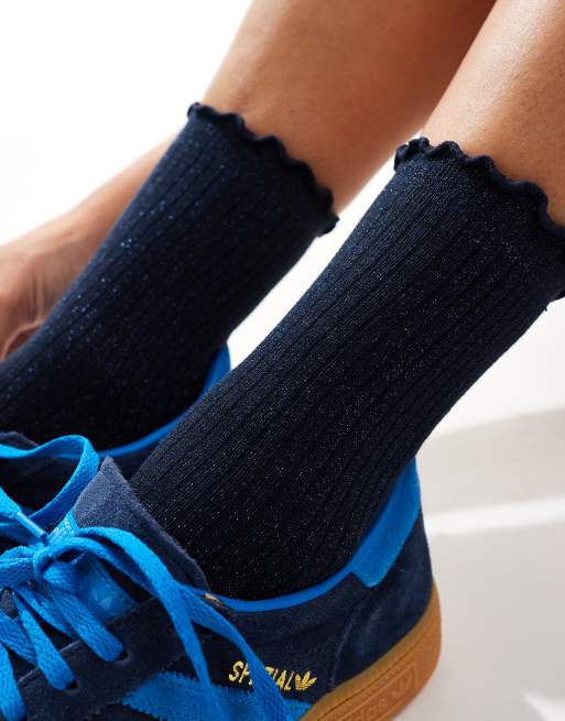 Vero Moda glitter socks with frill edge in navy | ASOS