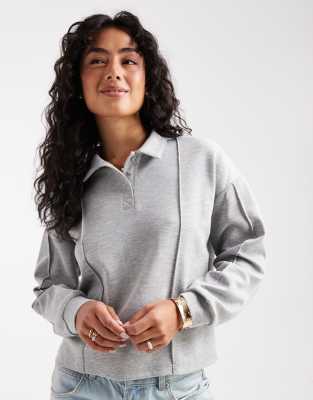 Vero Moda jersey polo top co-ord in light grey melange | ASOS