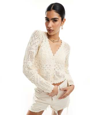 Vero Moda Lightweight Crochet Cardigan In Cream-white | ModeSens