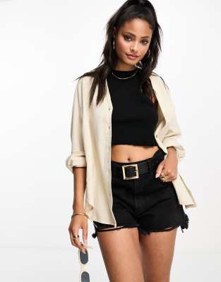 Vero Moda linen shirt in stone | ASOS