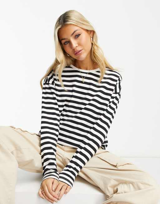 Vero Moda Long Sleeve Oversized T Shirt In Black Stripe Asos