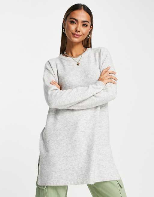 Vero Moda – Longline-Pullover in Hellgrau | ASOS