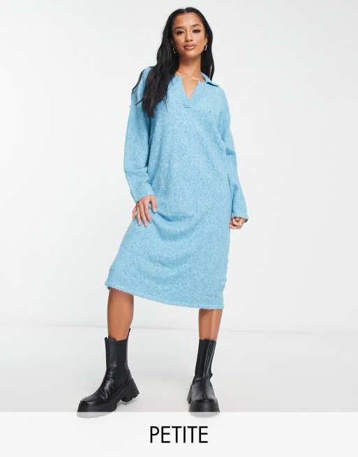 Vero Moda Petite knitted polo midi dress in blue | ASOS