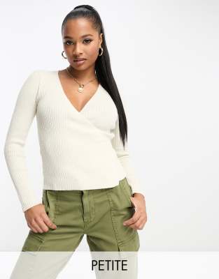 Vero Moda Petite wrap top in cream | ASOS