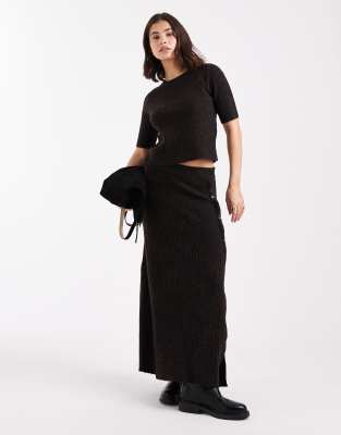 Vero Moda ribbed knitted short sleeve top and maxi skirt co-ord in ...