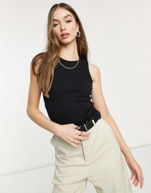 Vero Moda ribbed racerneck vest in black | ASOS