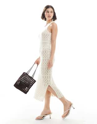 Vero Moda - Robe mi-longue sans manches en maille au crochet - Crème | ASOS