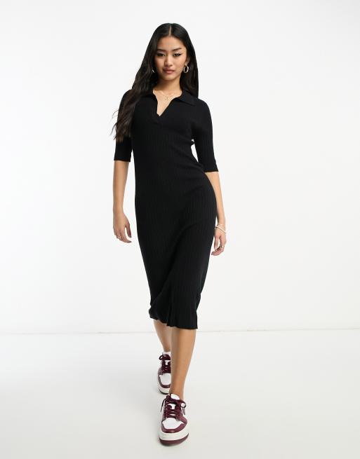Vero Moda - Robe t-shirt mi-longue en maille côtelée - Noir | ASOS