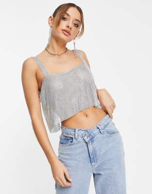 Vero Moda silver chain crop top in silver | ASOS