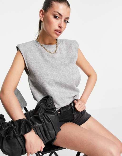 Vero Moda sleeveless sweatshirt co-ord with padded shoulders in grey | ASOS