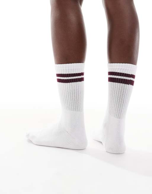 Vero Moda sporty ribbed socks in white and burgundy | ASOS