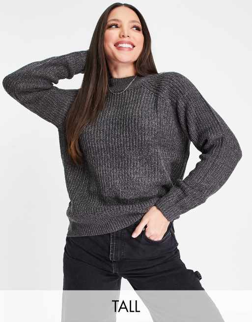 Vero Moda Tall - Pull en maille épaisse à col montant - Gris foncé | ASOS