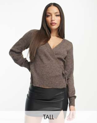 Vero Moda Tall wrap cardigan in chocolate brown | ASOS