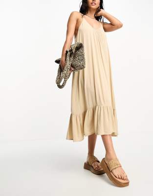Vero Moda tie shoulder beach maxi dress in cream | ASOS