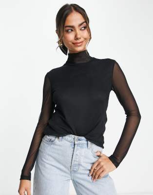 Vero Moda - Top col montant en tulle - Noir | ASOS