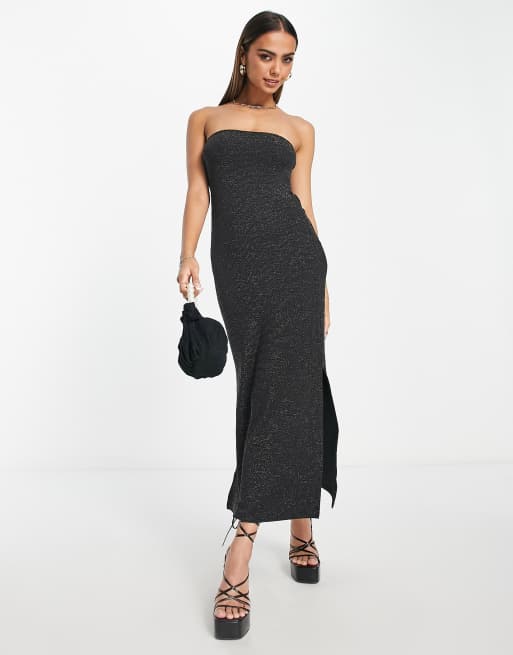 Vero Moda tube midi dress in silver glitter | ASOS