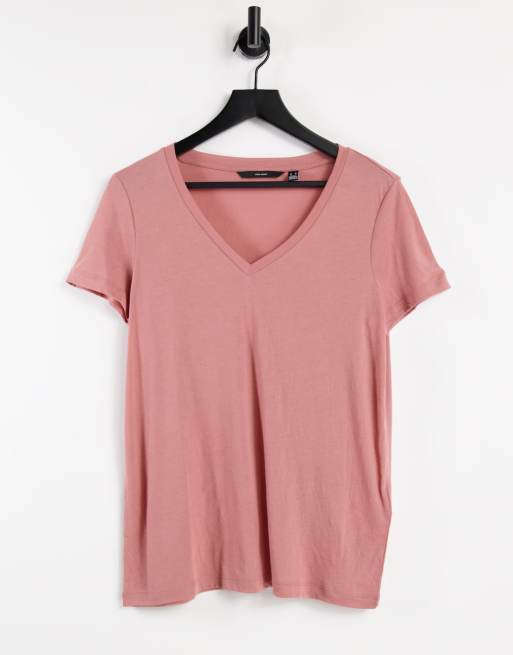 Vero Moda v neck t-shirt in rose pink | ASOS