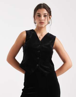 Vero Moda velvet waistcoat co-ord in black | ASOS