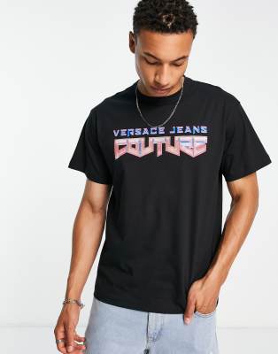 Versace Jeans Couture baroque crystal print t-shirt in black | ASOS