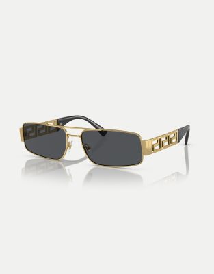 Versace Ve2257 rectangle sunglasses with grey lens in gold | ASOS