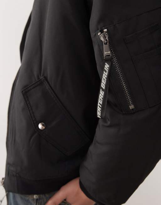 Vertere Berlin embroidered logo padded bomber jacket in black | ASOS
