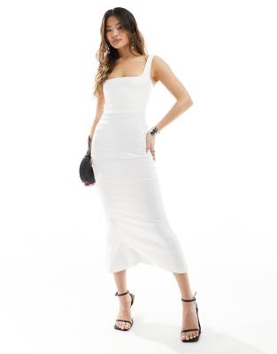 Vesper bengaline sleeveless square neck fishtail midi dress in white | ASOS
