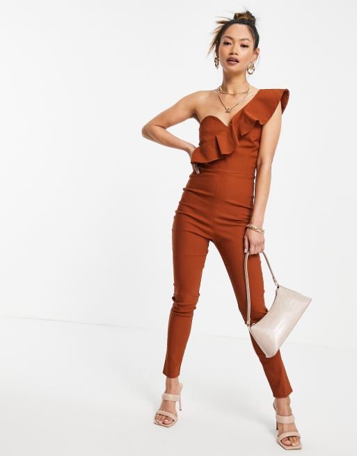 Vesper Gerüschter Jumpsuit Mit One Shoulder Träger In Ingwer Asos