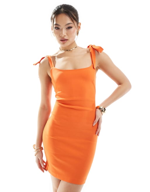 Vesper Mouwloze Mini Jurk Met Gestrikte Schouderbandjes In Oranje Asos