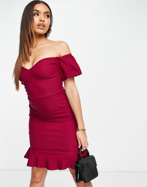 Vesper off shoulder mini dress in berry | ASOS