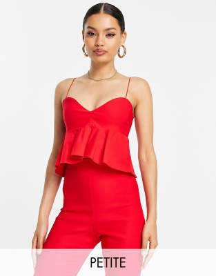 Vesper Petite - Crop top van bengaline met bandjes en rand met ruches in rood, deel van co-ord ...