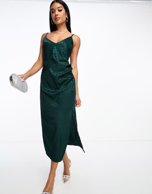 Vesper - Robe mi-longue en satin à bretelles fines - Vert émeraude | ASOS