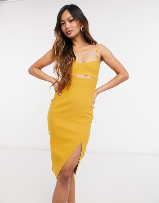 Vesper Robe Mi Longue Moulante Fendue Sur Le Côté Jaune Doré Asos