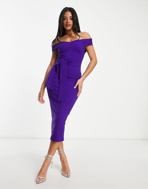 Vesper Robe Mi Longue Style Bardot Violet Asos