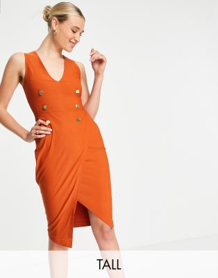 Vesper Tall Tuxedo Midi Dress In Rust-orange | ModeSens