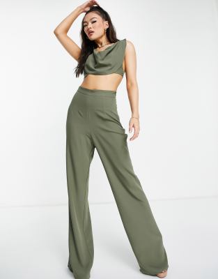 Vesper wide leg trousers co ord in khaki | ASOS