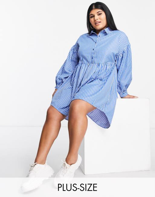 Vestido Camisero Corto A Rayas Azules De Influence Plus Asos