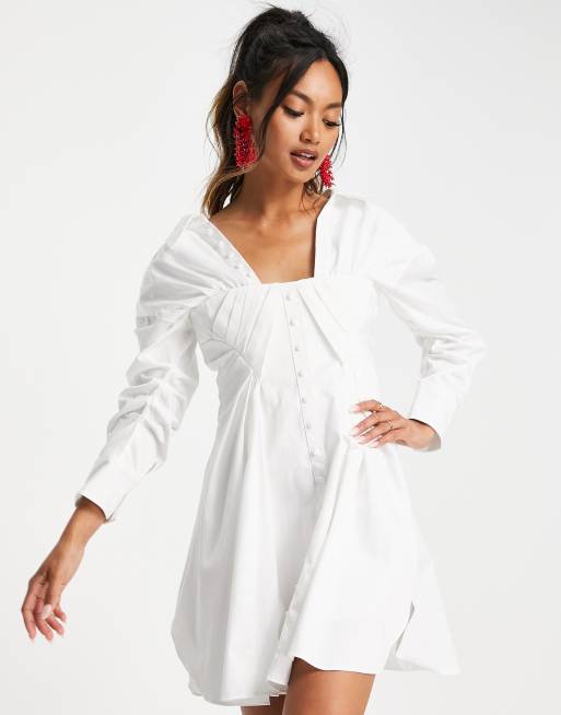 Vestido Camisero Corto Blanco Con Cuerpo Con Detalle De Corsé De Asos