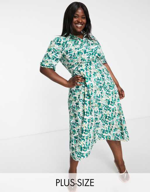 Vestido Camisero Verde Con Estampado Floral De Ax Paris Plus Asos