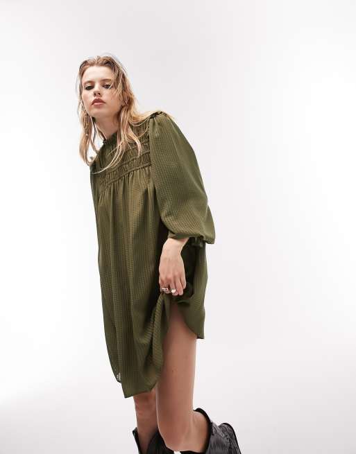 Vestido Corto Caqui Amplio De Sirsaca Texturizada De Topshop Asos
