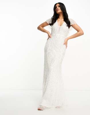 Vestido de novia largo color crema con diseño adornado de Beauut | ASOS