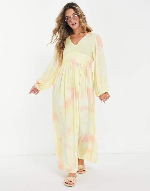Vestido largo amarillo con efecto tie dye Sunsets By The Beach de Raga | ASOS