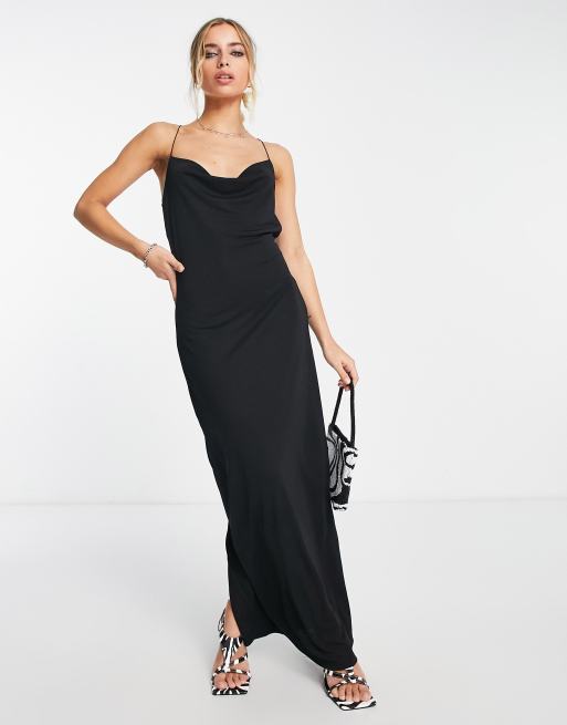 Vestido Largo Negro Con Espalda Cruzada Y Cuello Desbocado De Only Asos