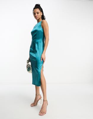 Vestido midi color cerceta con abertura de satén de Urban Threads | ASOS