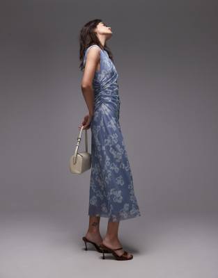 Vestido midi con detalle drapeado y estampado de lazo de malla de ...