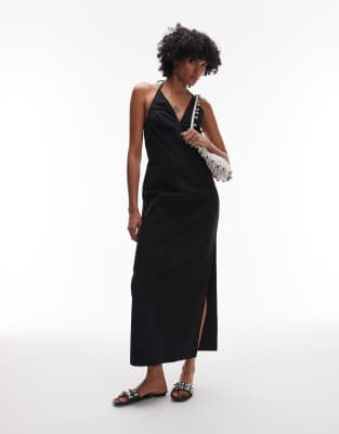 Vestido midi negro cómodo con cuello halter de Topshop | ASOS