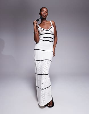 Vestido playero largo color crema y negro de croché exclusivo de The ...